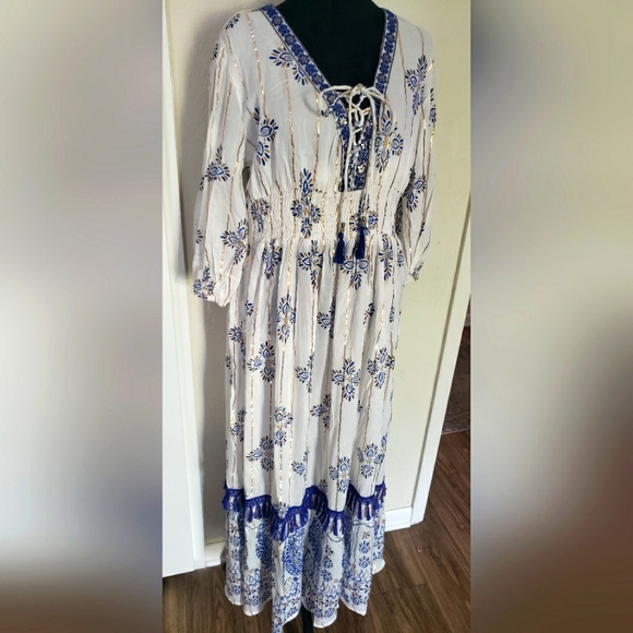 Me 2 Magic | Dresses | Me 2 Magic Bohemian Blue And White Maxi Dress ...